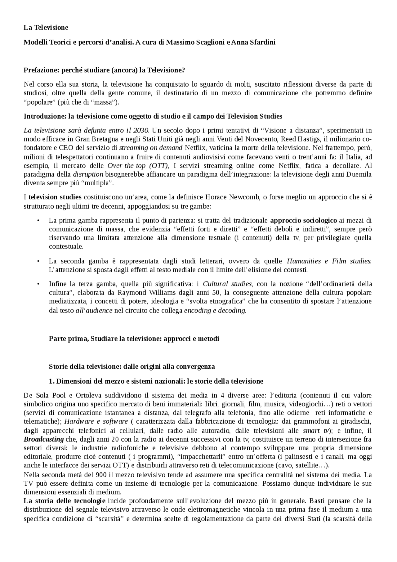 La Televisione Modelli Teorici E Percorsi Di Analisi Docsity