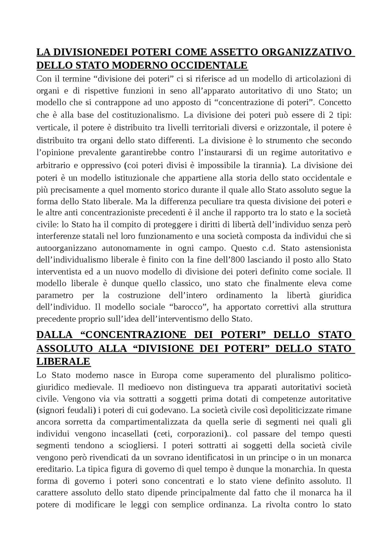 Riassunto La Divisione Dei Poteri Docsity