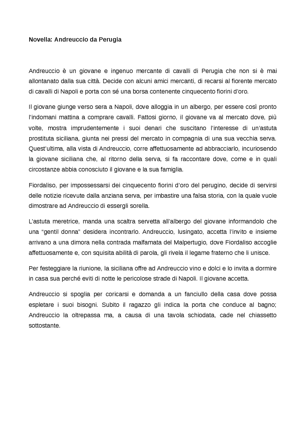 Novella Di Andreuccio Di Perugia Dal Decamerone Di Boccaccio Docsity