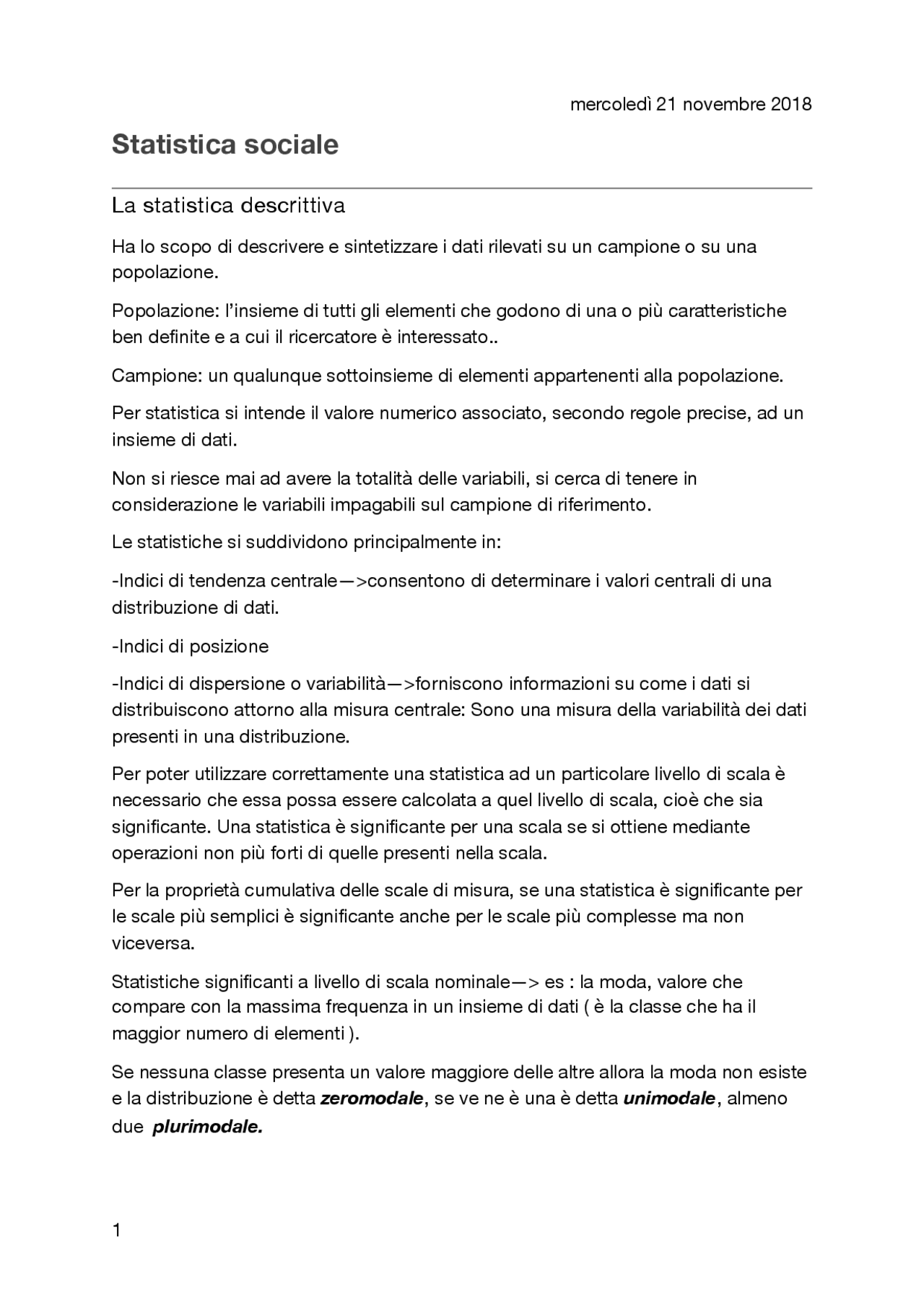 Statistica Sociale Appunti Andrea Greco Docsity