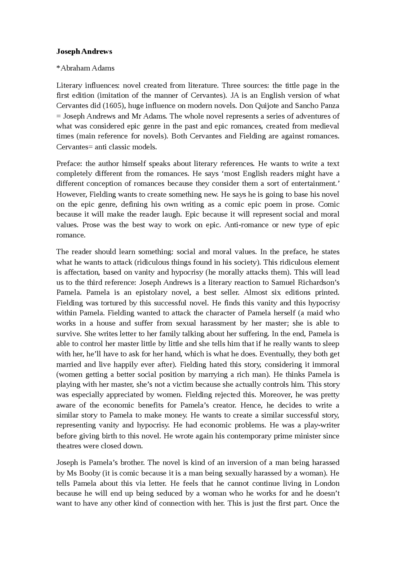 Fieldings Joseph Andrews Docsity