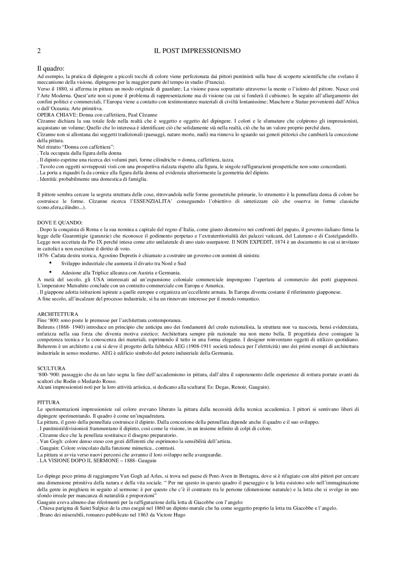 Il Post Impressionismo Appunti Docsity
