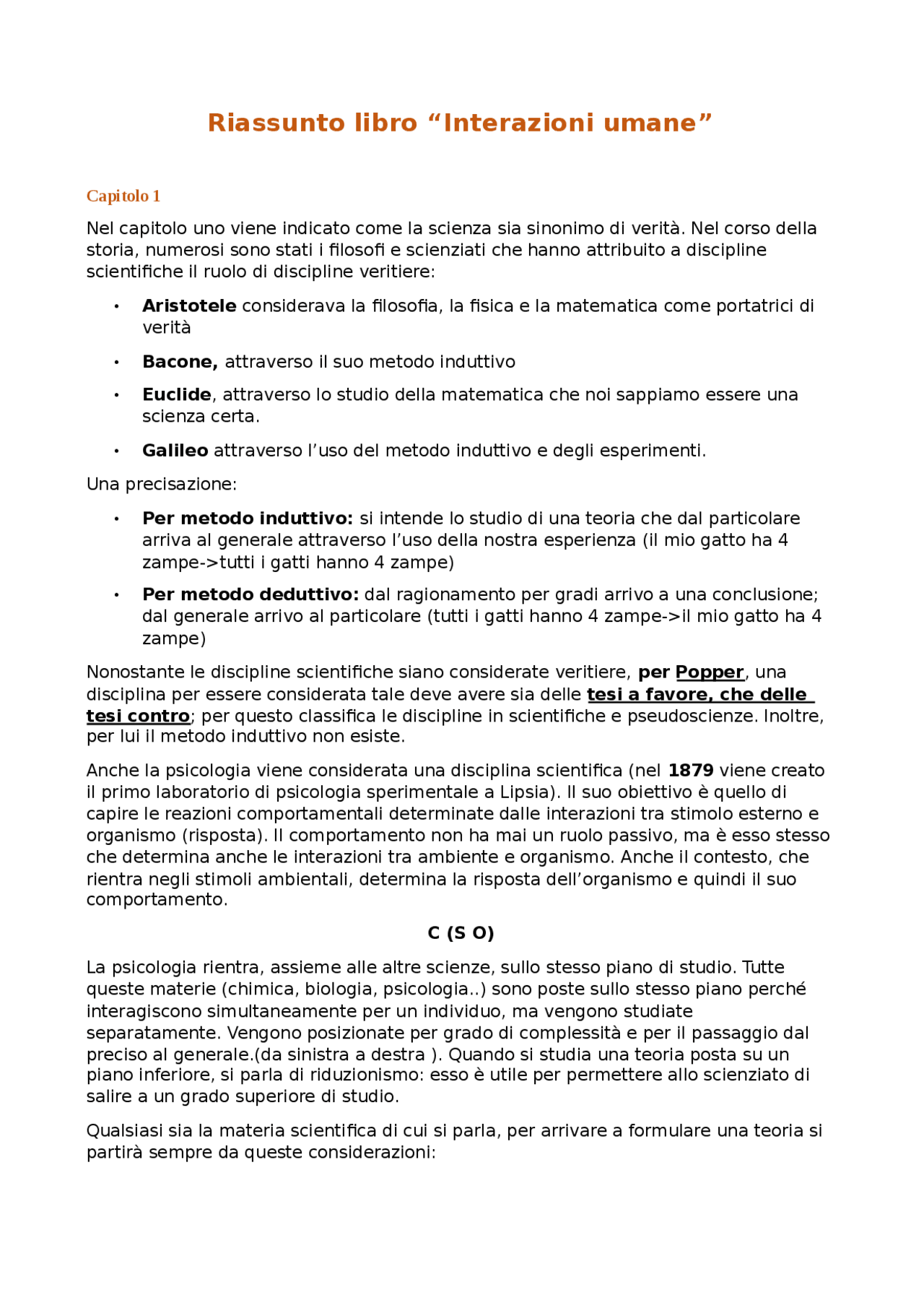 Riassunto Parziale Interazioni Umane Docsity
