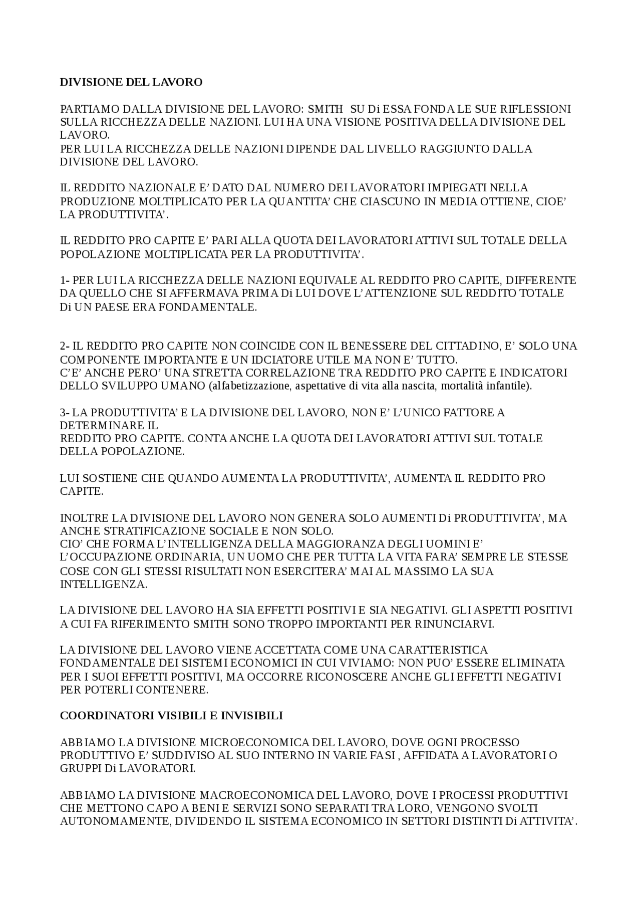 Il Mito della Mano Invisibile (di Adam Smith) - Docsity