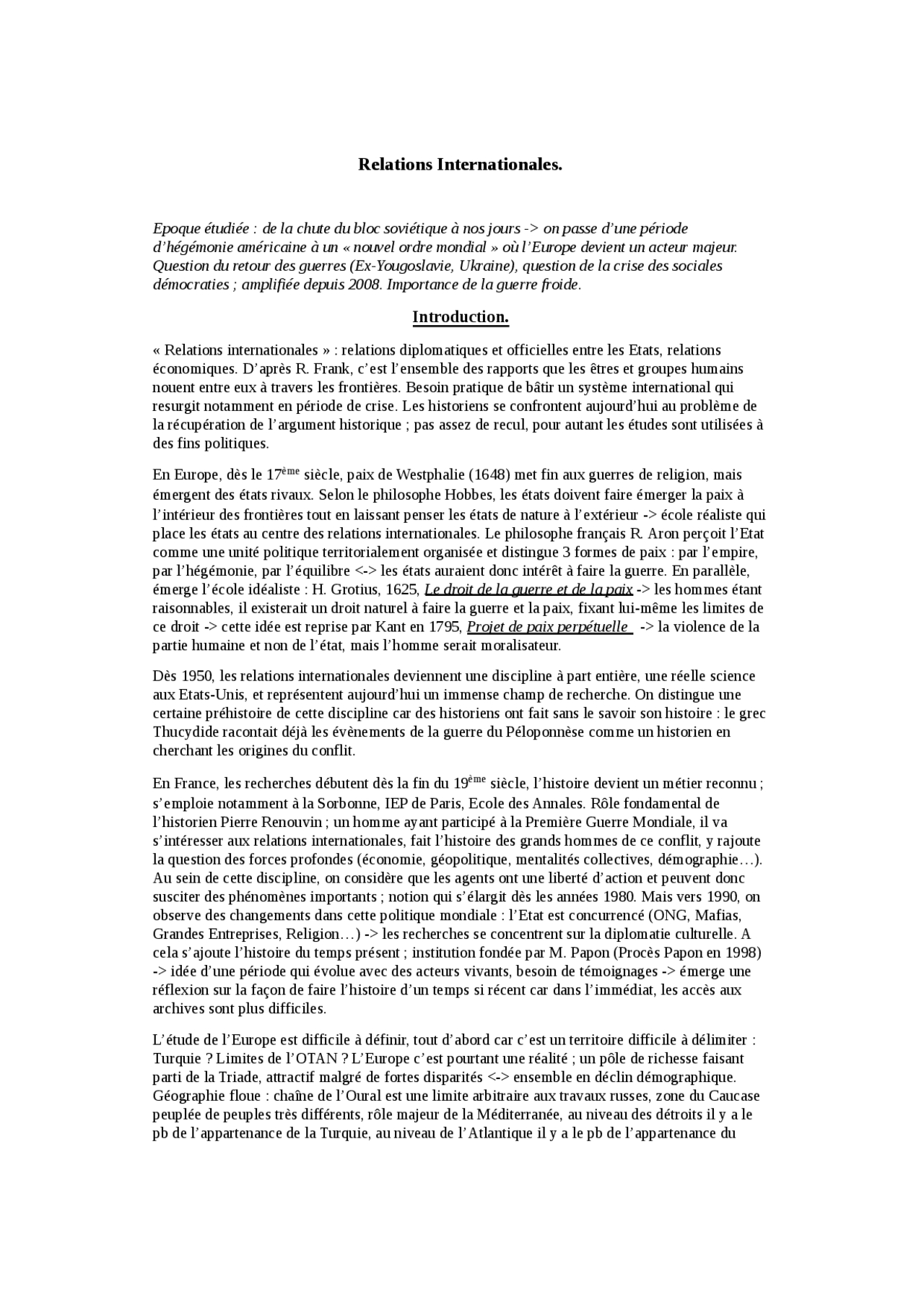 Les Relations Internationales Docsity