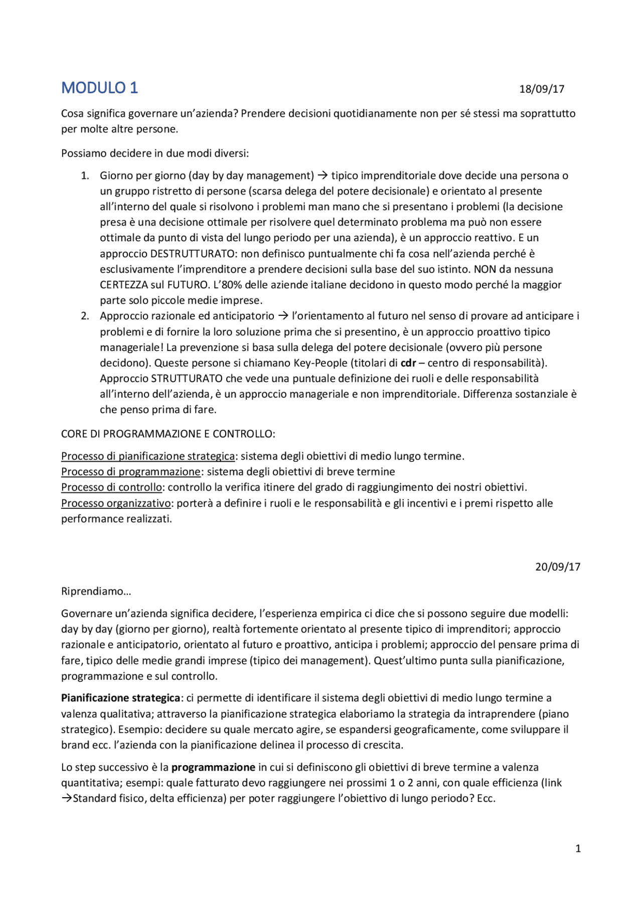 Appunti Di Programmazione E Controllo Docsity