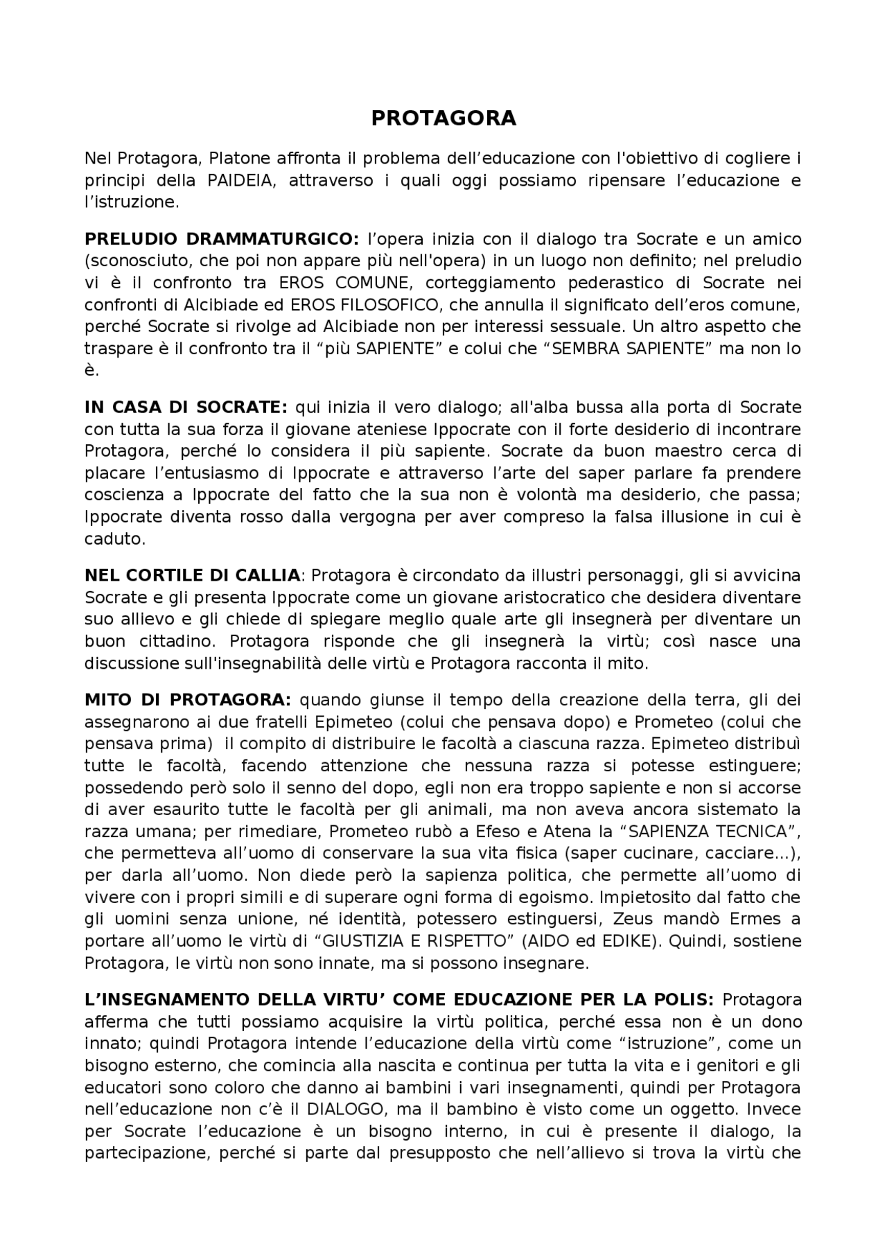 Il Protagora di Platone - Docsity
