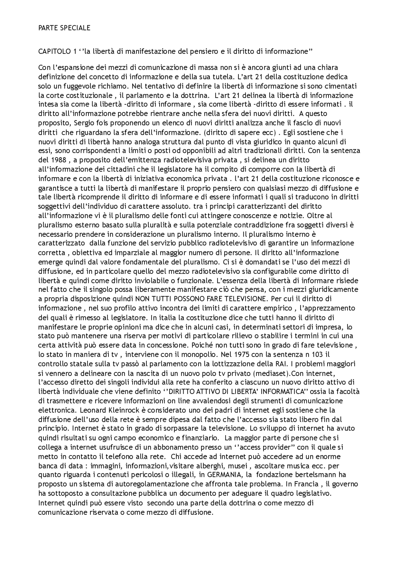 Riassunto Diritto Pubblico Parte Speciale Docsity