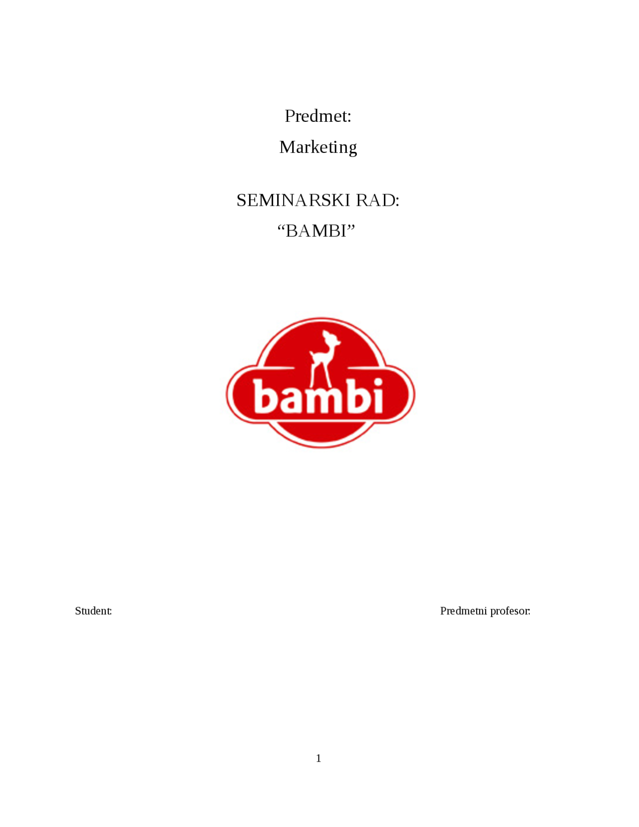 Seminarski Rad Bambi Esej Predlog Marketing Docsity