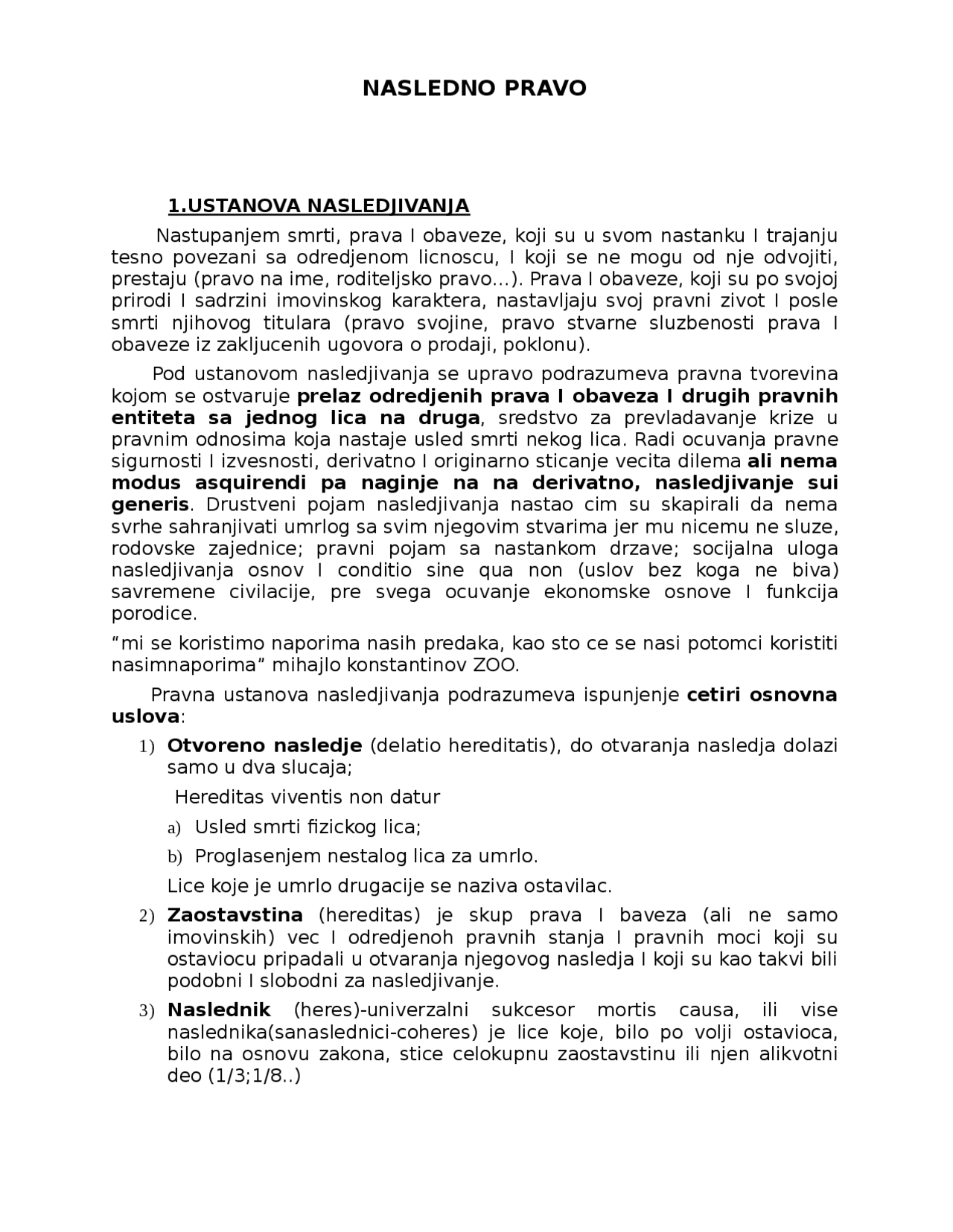 Nasledno Pravo Skripta Rezime Predlog Pravo Docsity