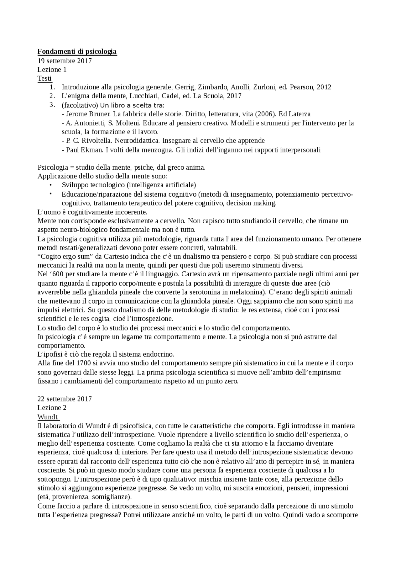 Fondamenti Di Psicologia Docsity