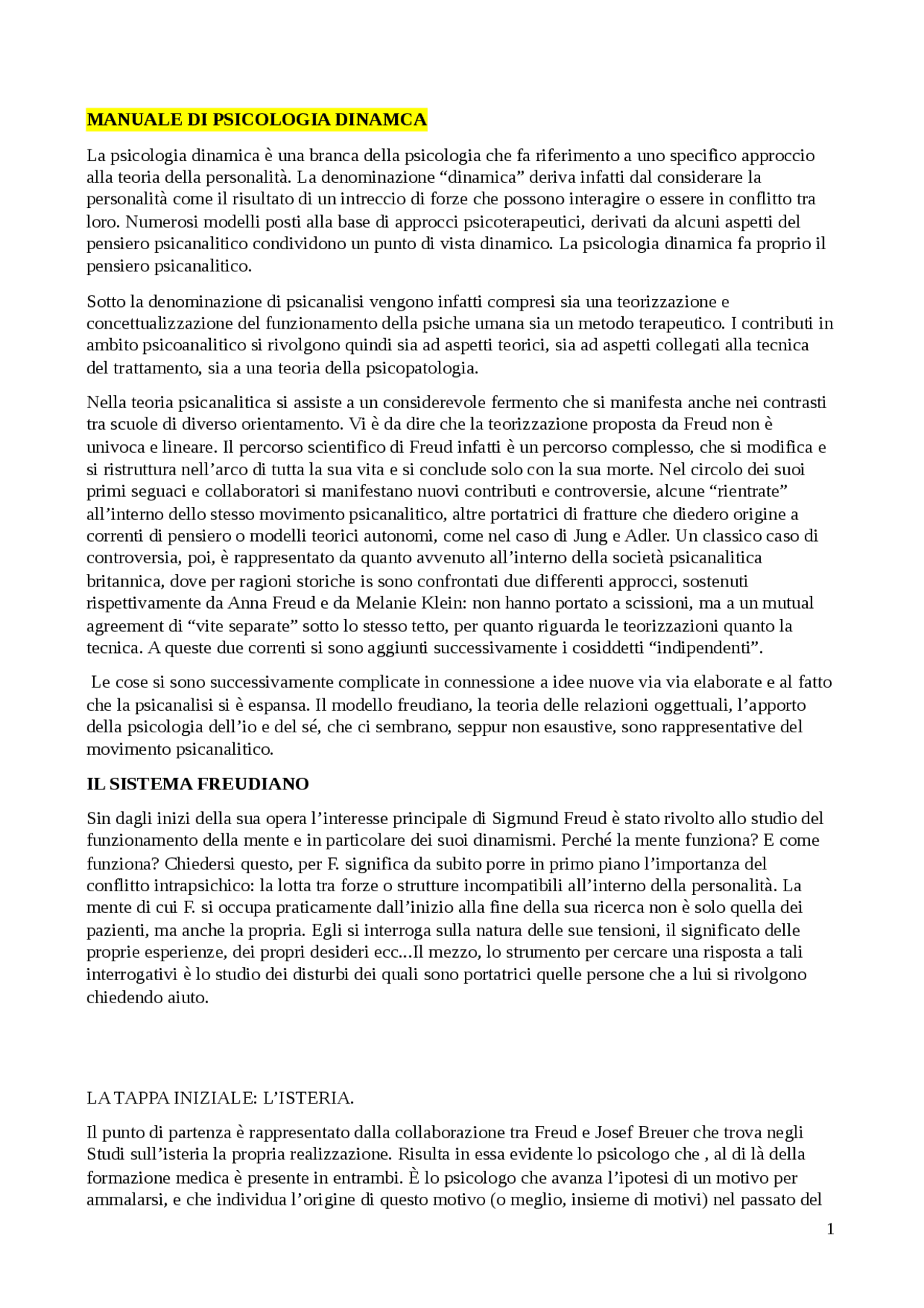 Manuale Di Psicologia Dinamica Docsity