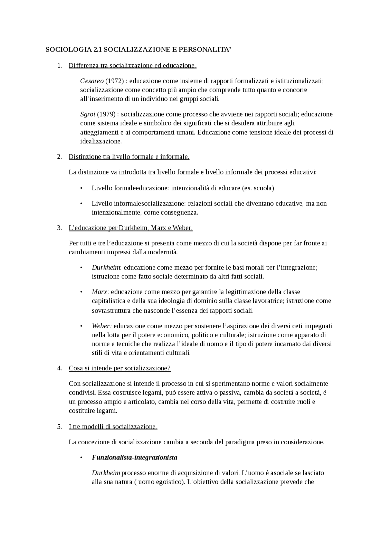 Socializzazione E Personalità Docsity