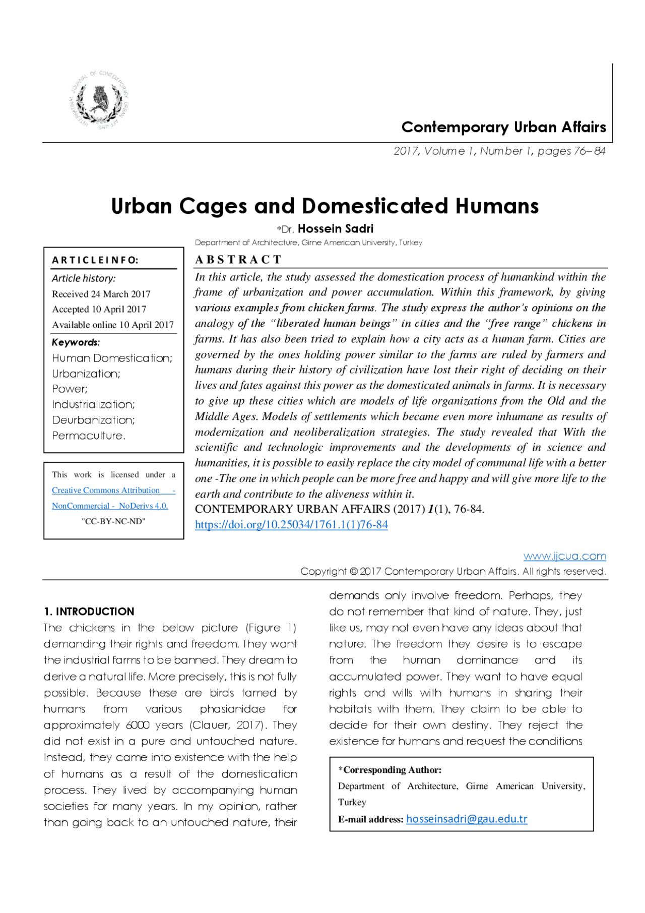 Urban Cages and Domesticated Humans - Docsity