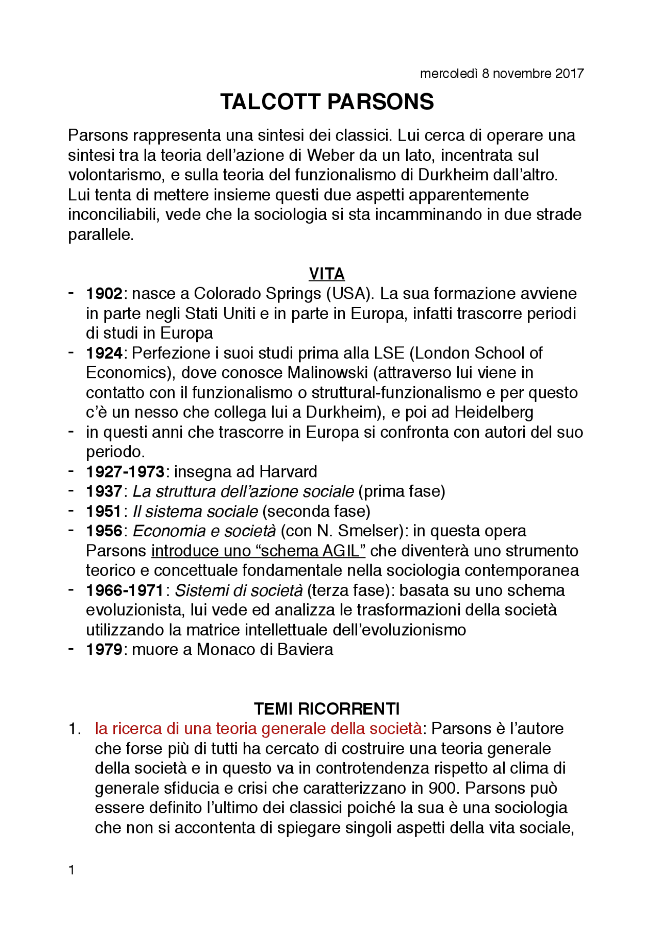 Riassunto Su Parsons Di Sociologia Dei Processi Culturali Docsity