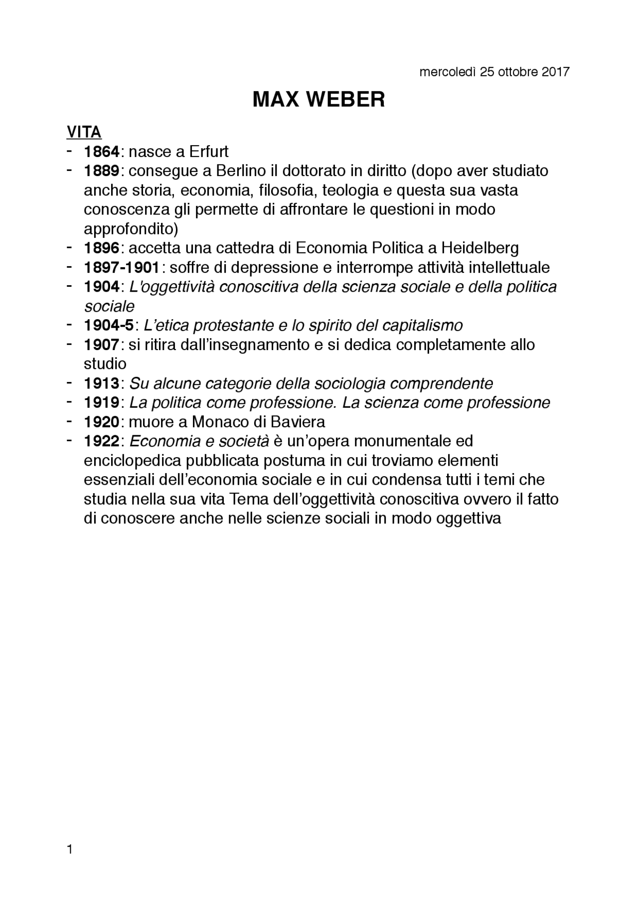 Riassunto Su Max Weber Per Sociologia Dei Processi Culturali Docsity
