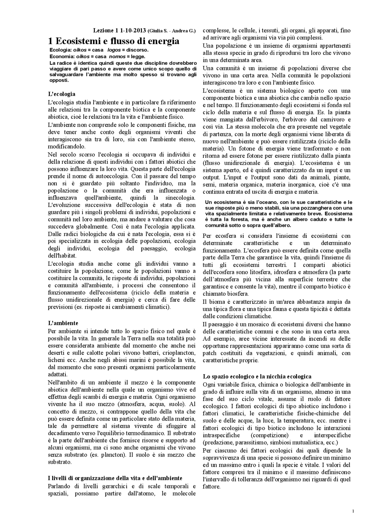Appunti Del Corso Di Ecologia Scienze Biologiche Docsity