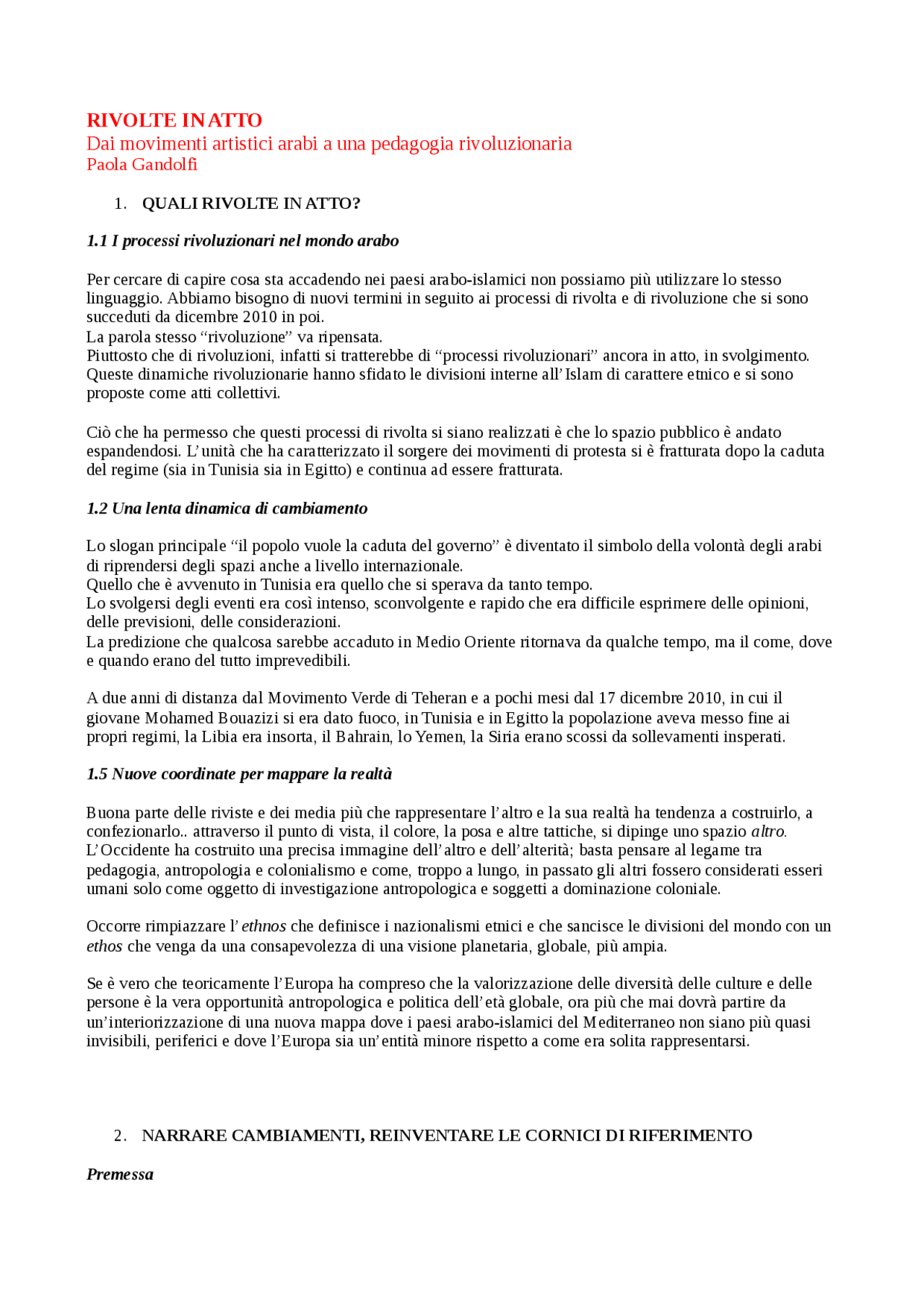 Rivolte In Atto Paola Gandolfi Docsity
