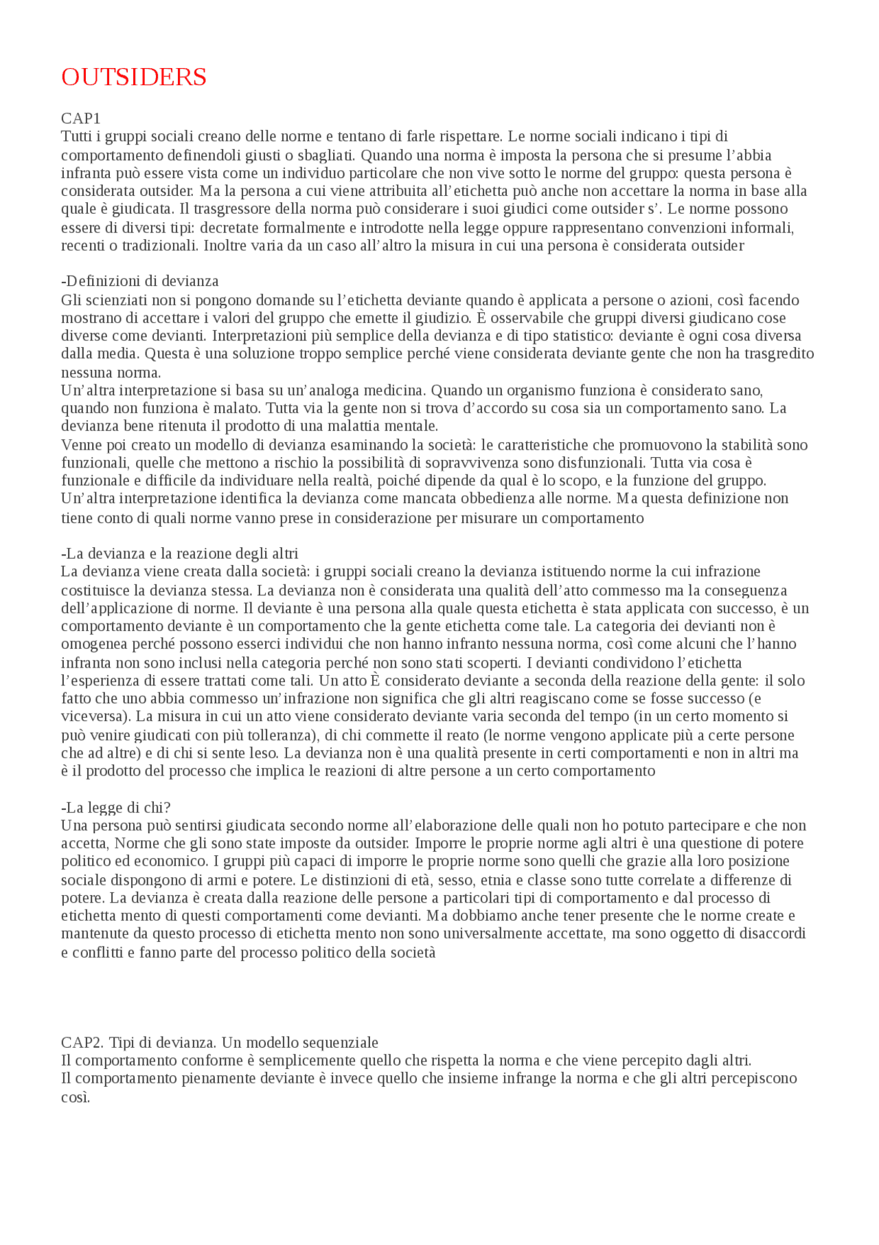 Riassunto. Outsiders. Studi di sociologia della devianza Howard S. Becker - Docsity