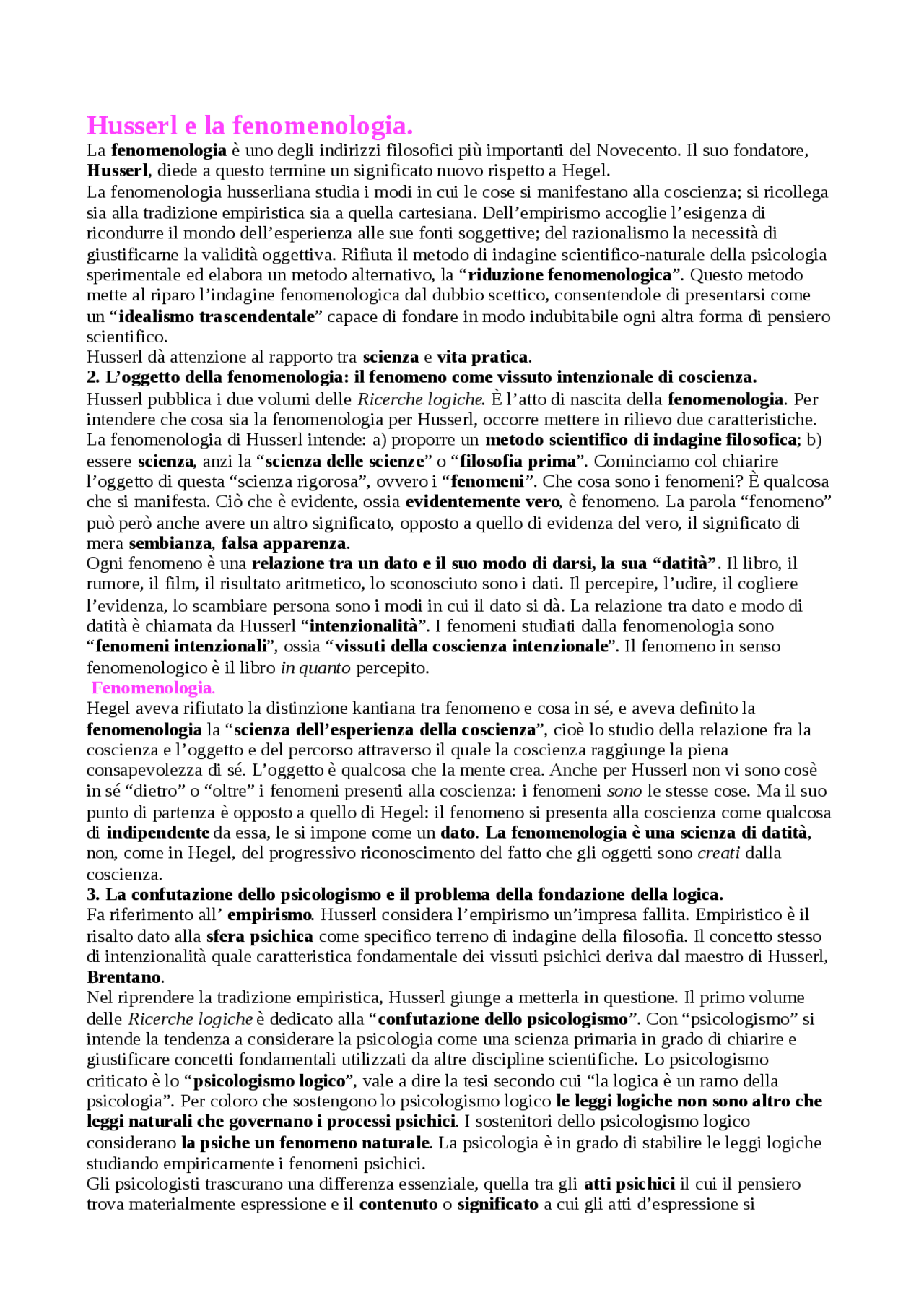 La Filosofia Di Husserl Docsity