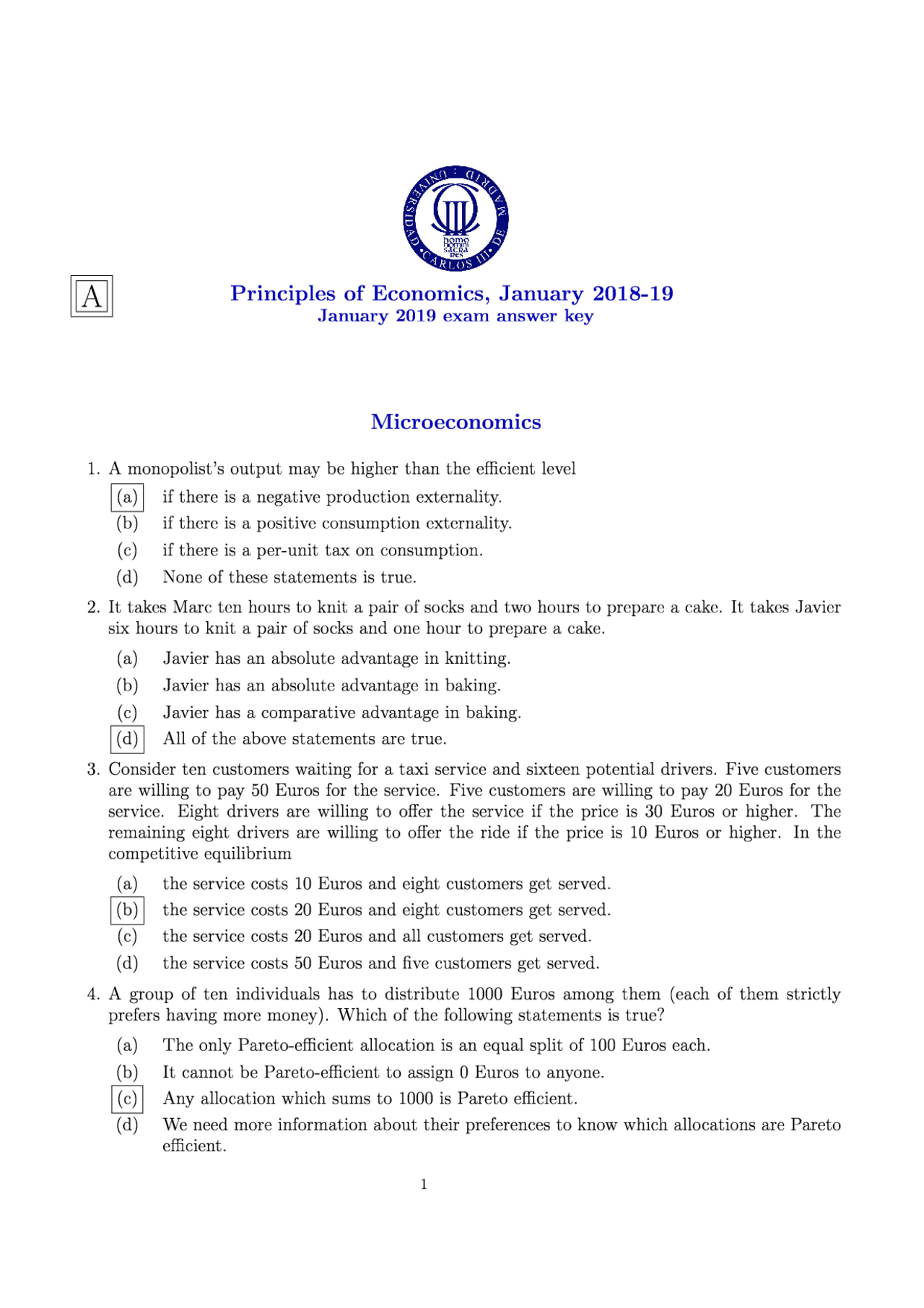 Principio De Economía Final Exam With Solution Eng 2018 2019 Docsity