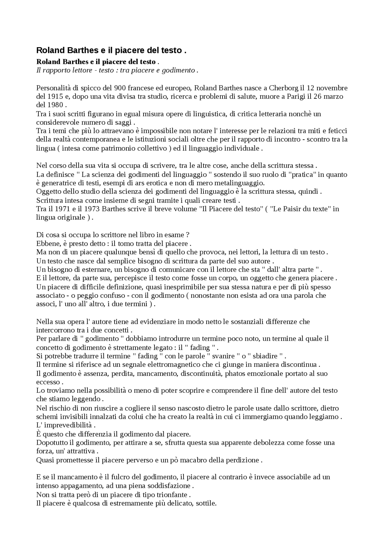 Il Piacere Del Testo Docsity