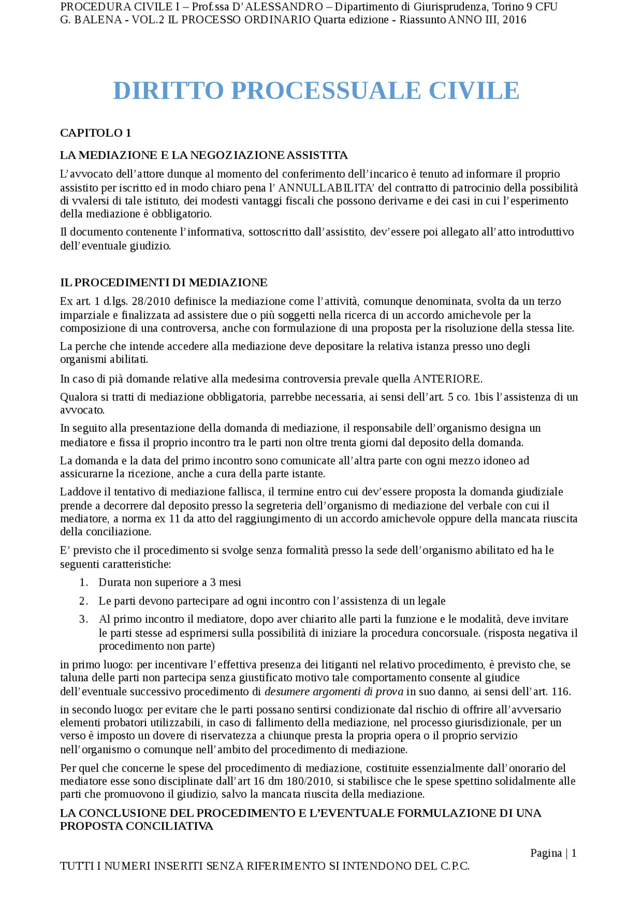 Riassunto Procedura Civile I Docsity