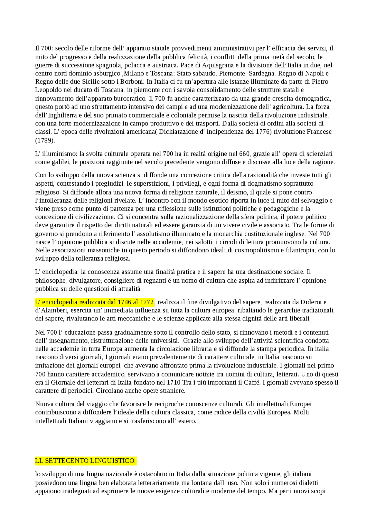 Riassunto sul Barocco e l' Illuminismo | Appunti di Letteratura Italiana | Docsity