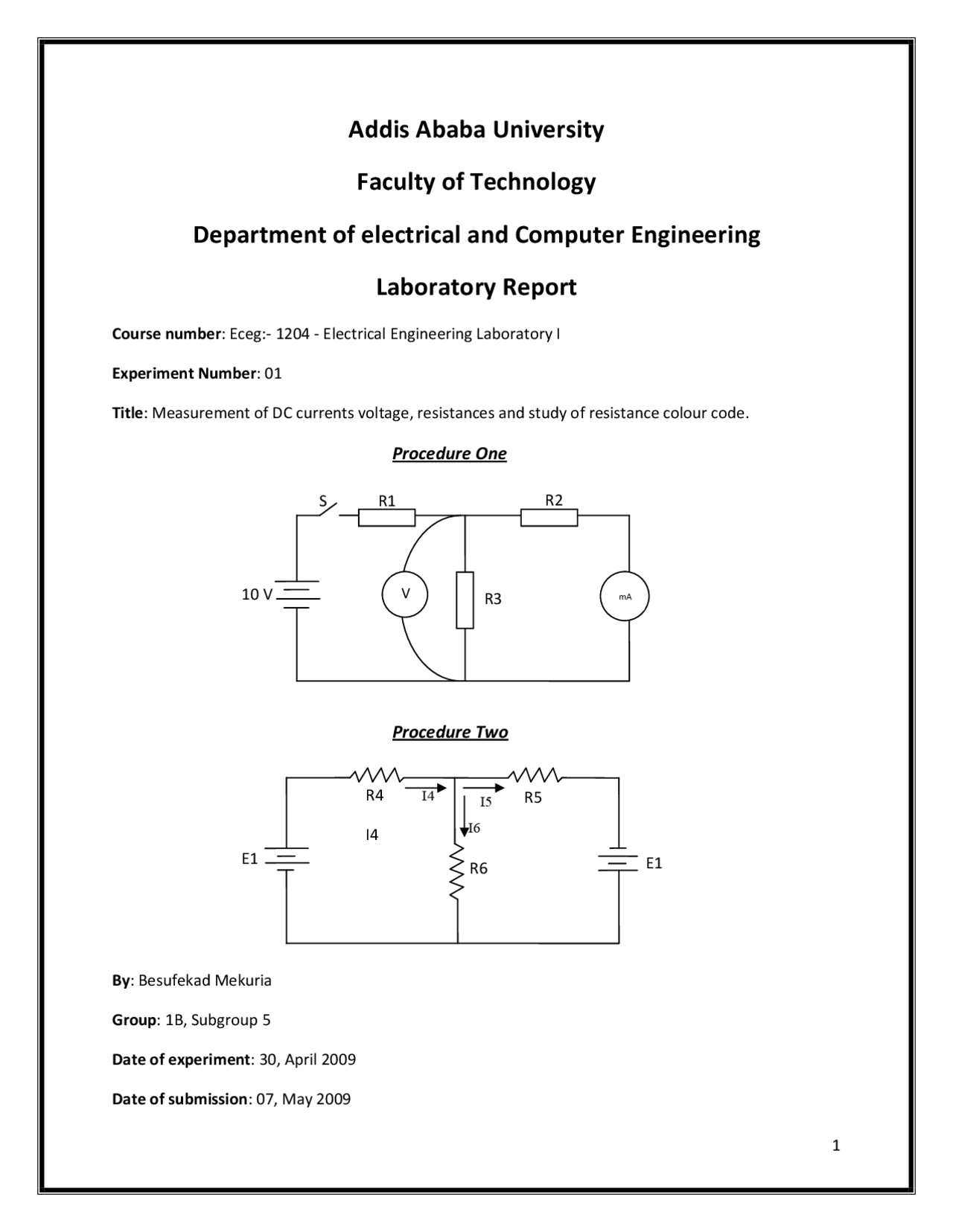 Electrical Engineering Laboratory I: DC Circuits and Resistance ...