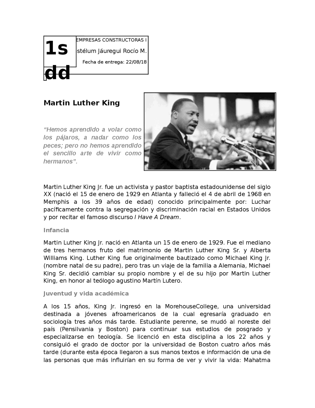 Resumen Sobre Martin Luther King PASAJES Librería Internacional: Un