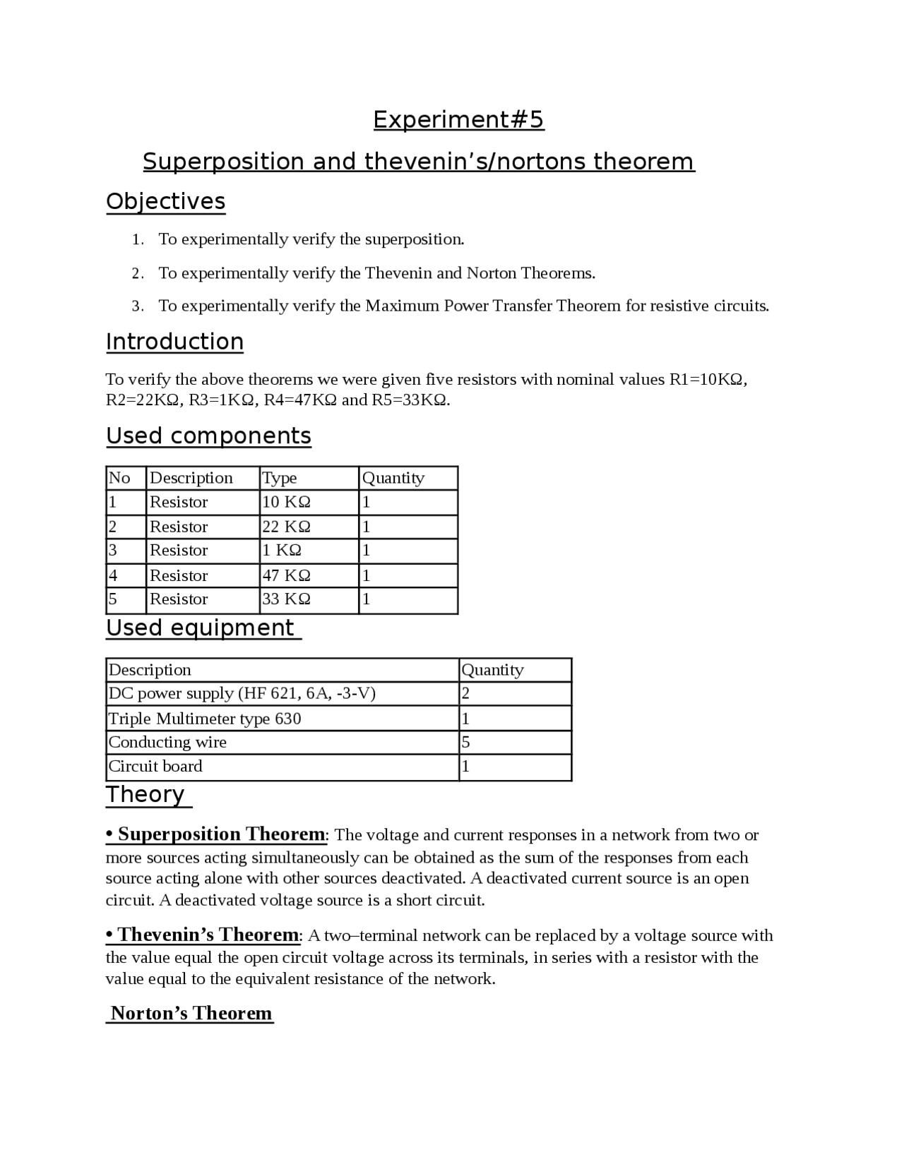 Experiment On Fundamentals Of Electrical Circuit Exercises Electrical