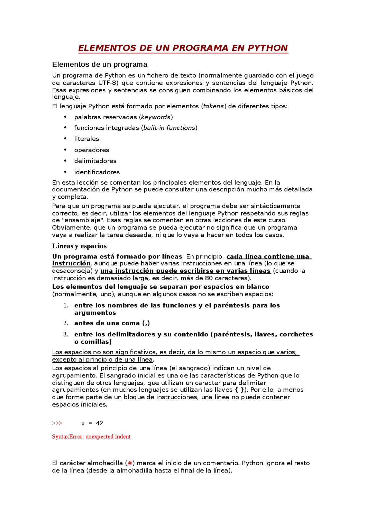 Elementos de un programa en python | Apuntes de Tecnologías de la ...