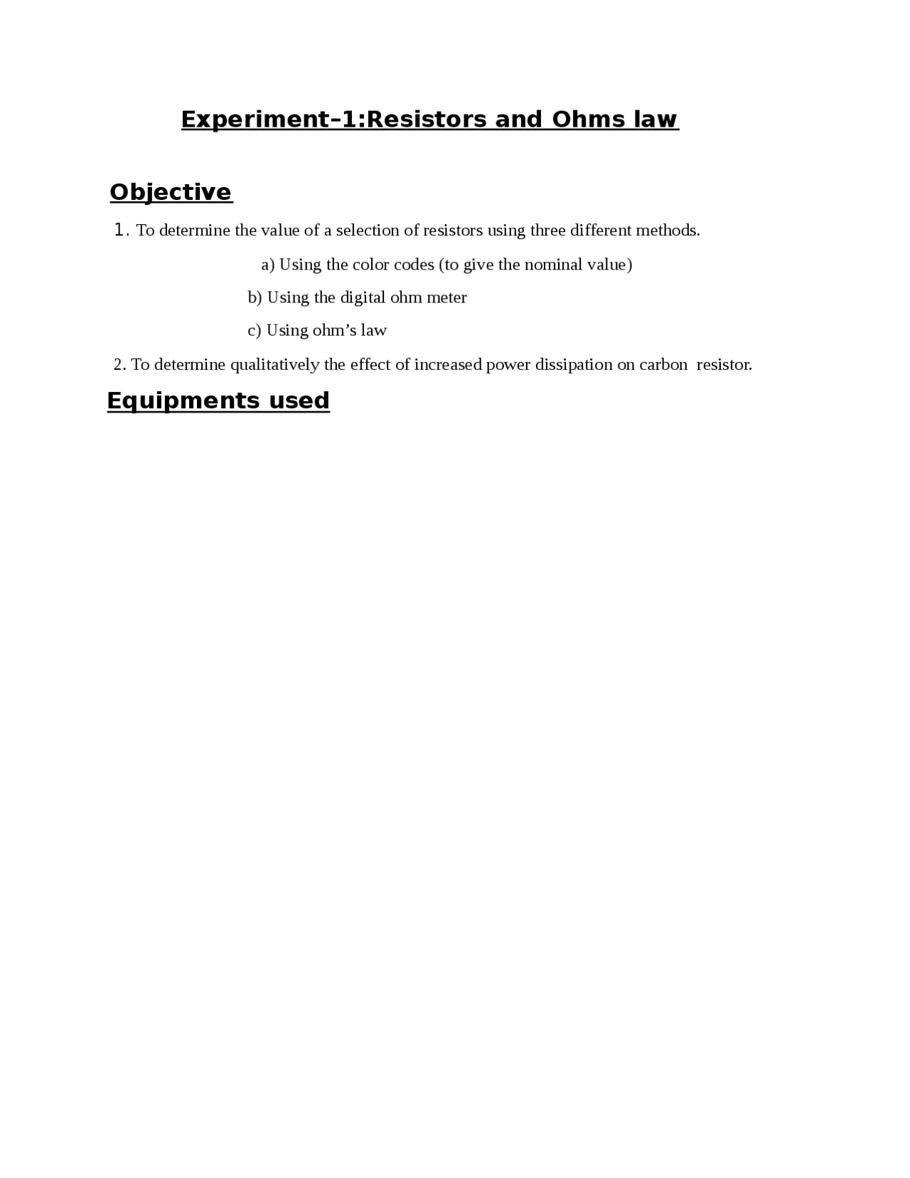 Experiment On Fundamentals Of Electrical Circuit Docsity