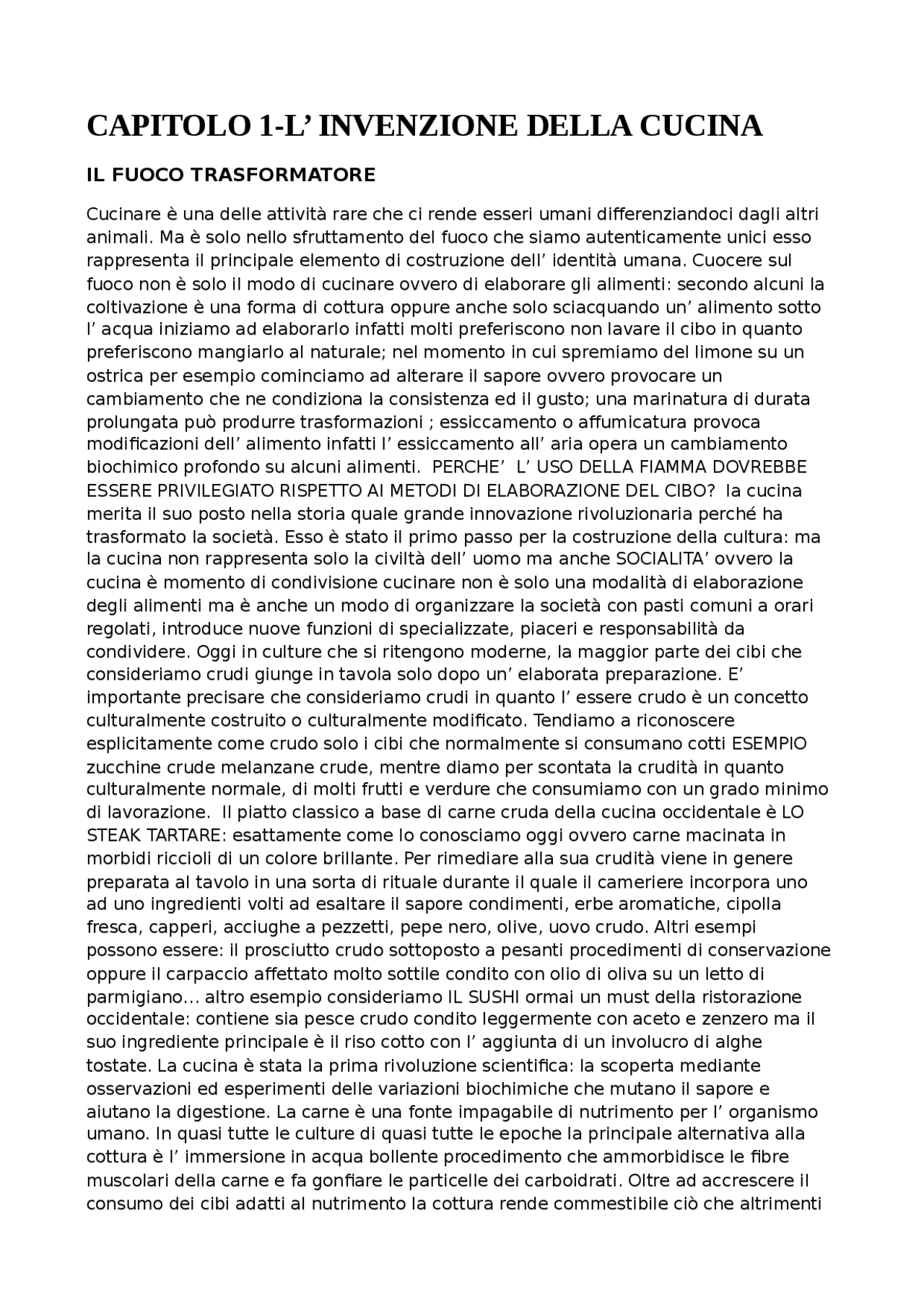 Riassunto Libro Storia Del Cibo Docsity