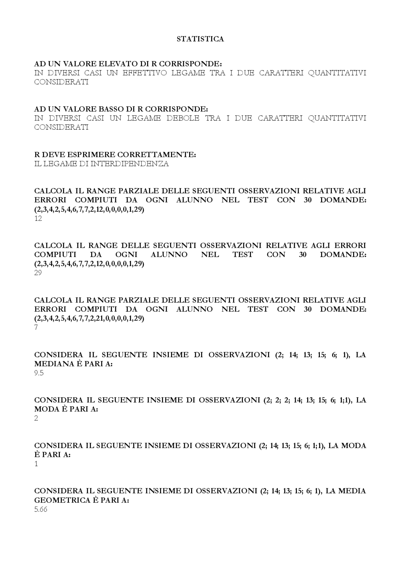 Test Statistica Unipegaso Docsity