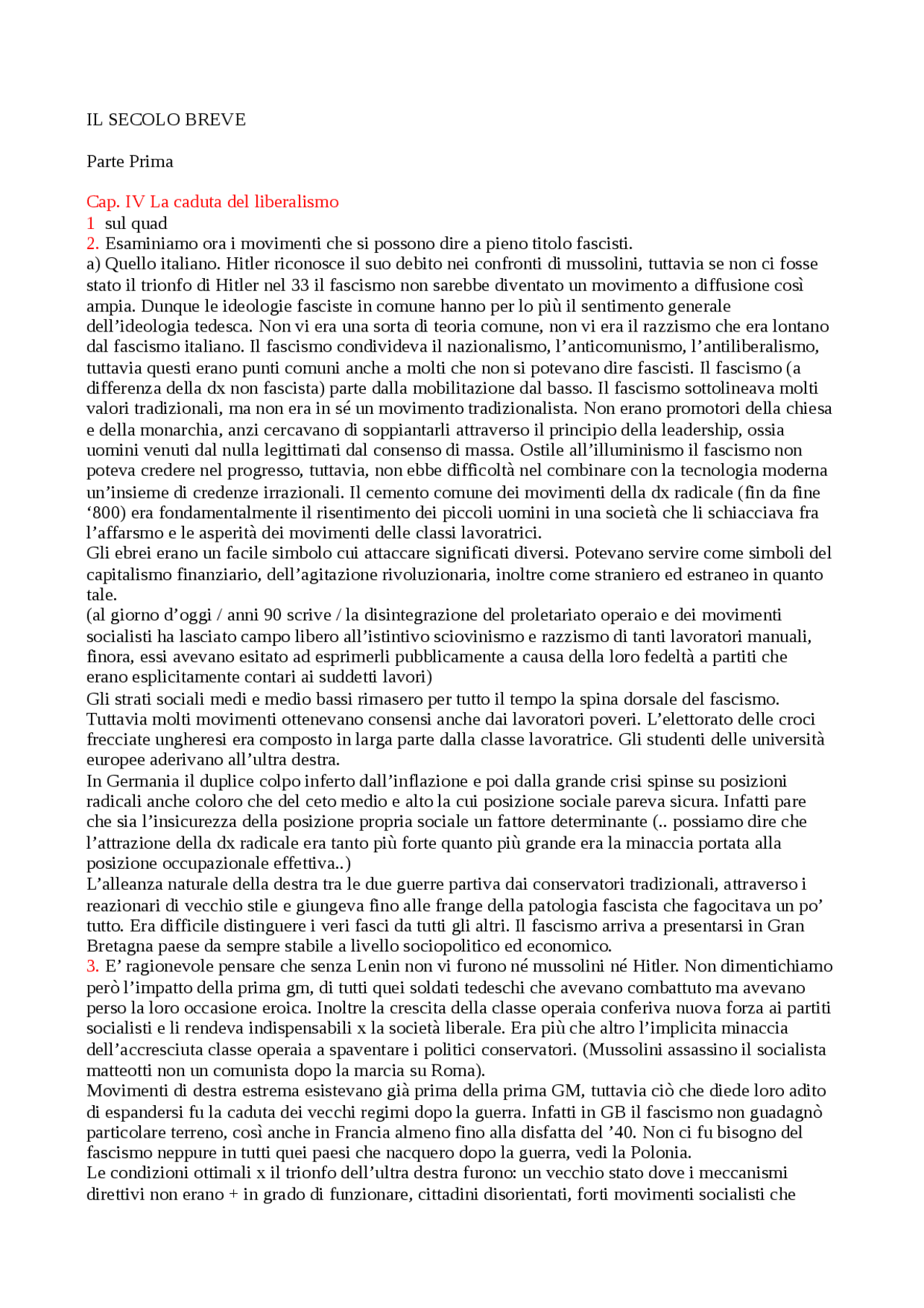 Sintesi De Il Secolo Breve Di E Hobsbawm Docsity