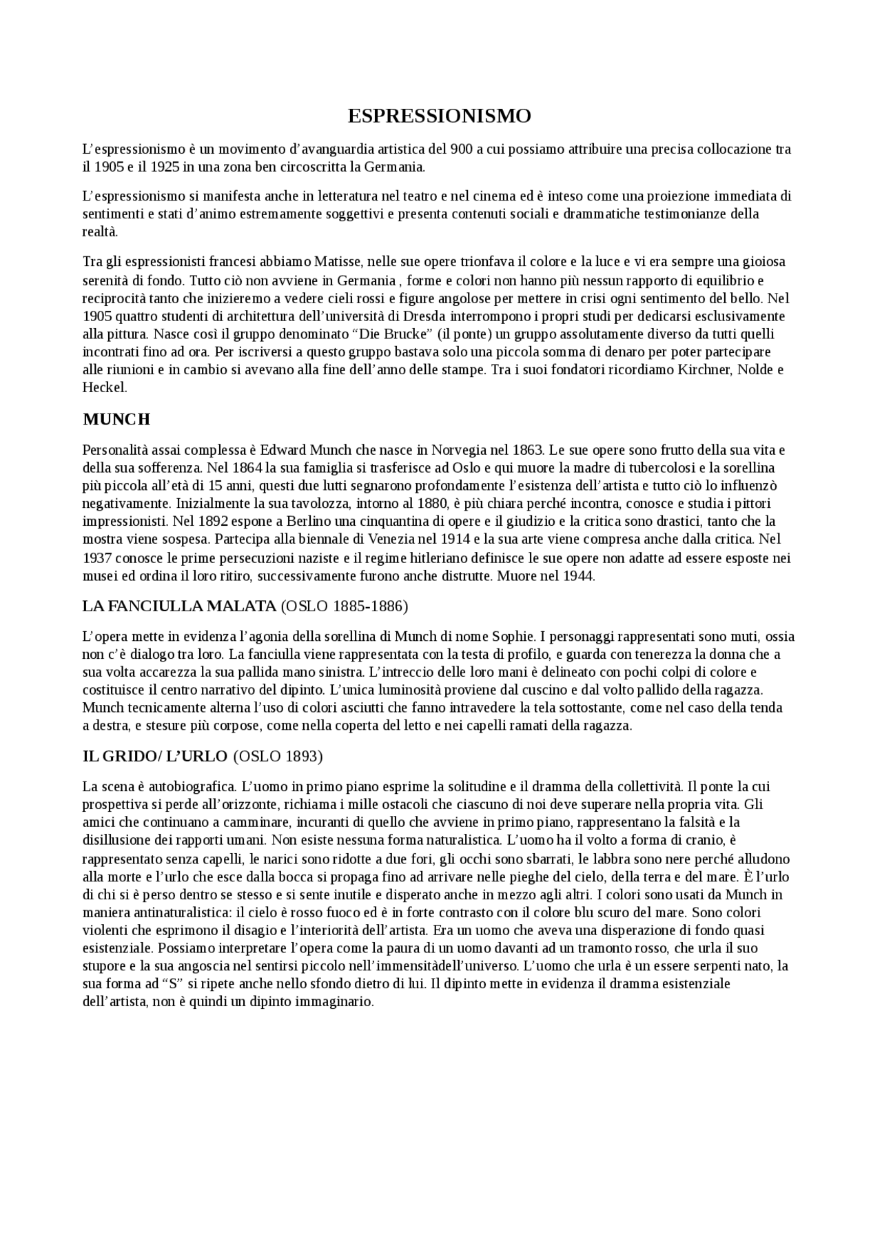 Espressionismo e autori principali - Docsity