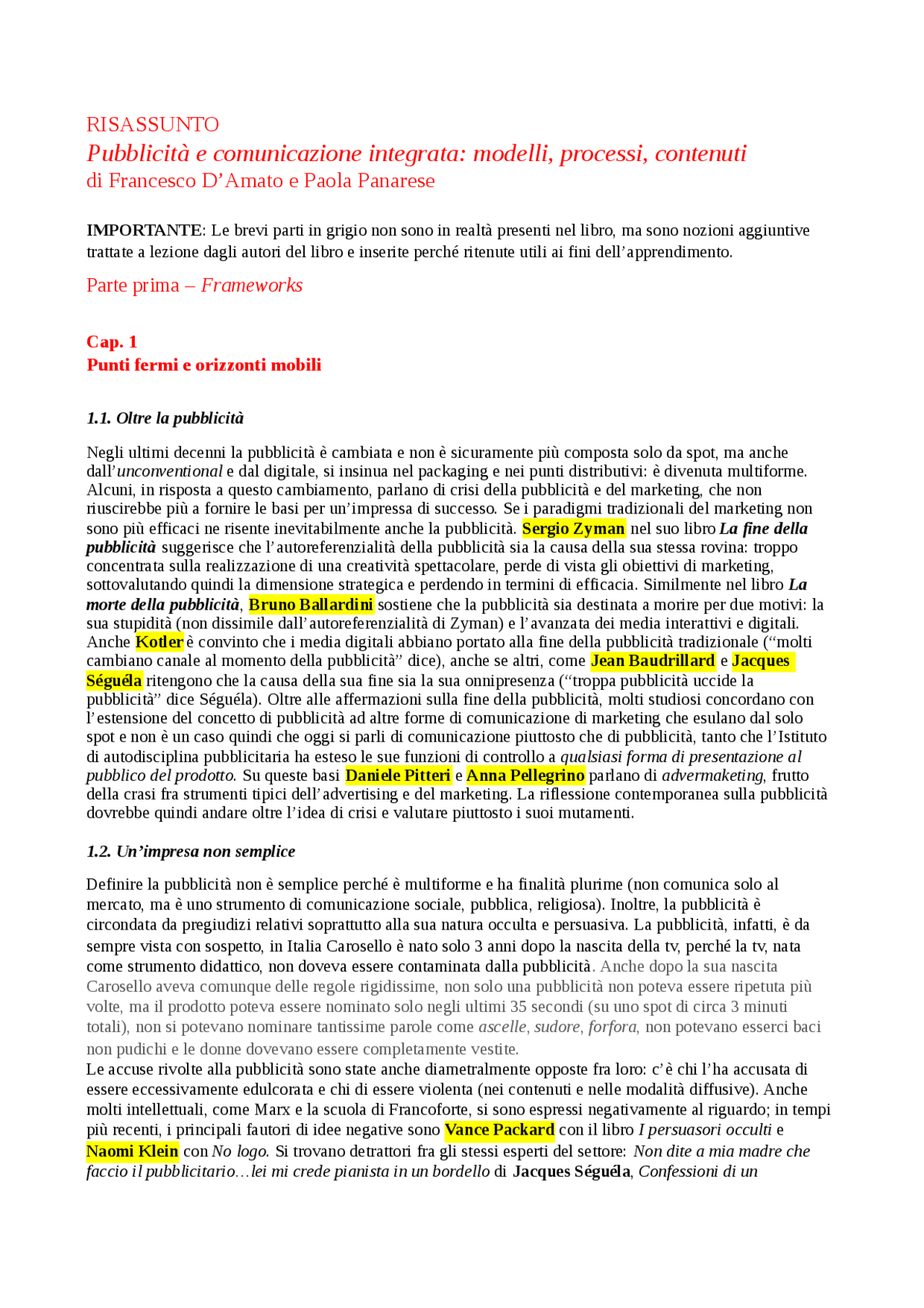Riassunto Di Pubblicità E Comunicazione Integrata Modelli Processi