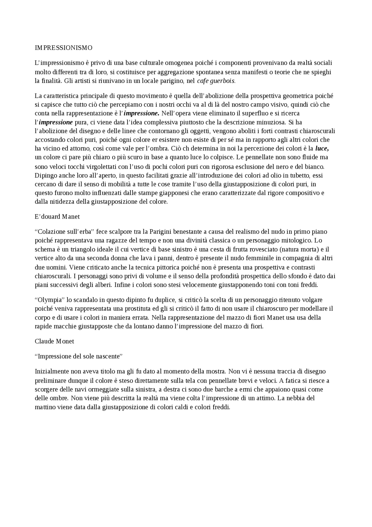 Impressionismo Manet O Monet Docsity