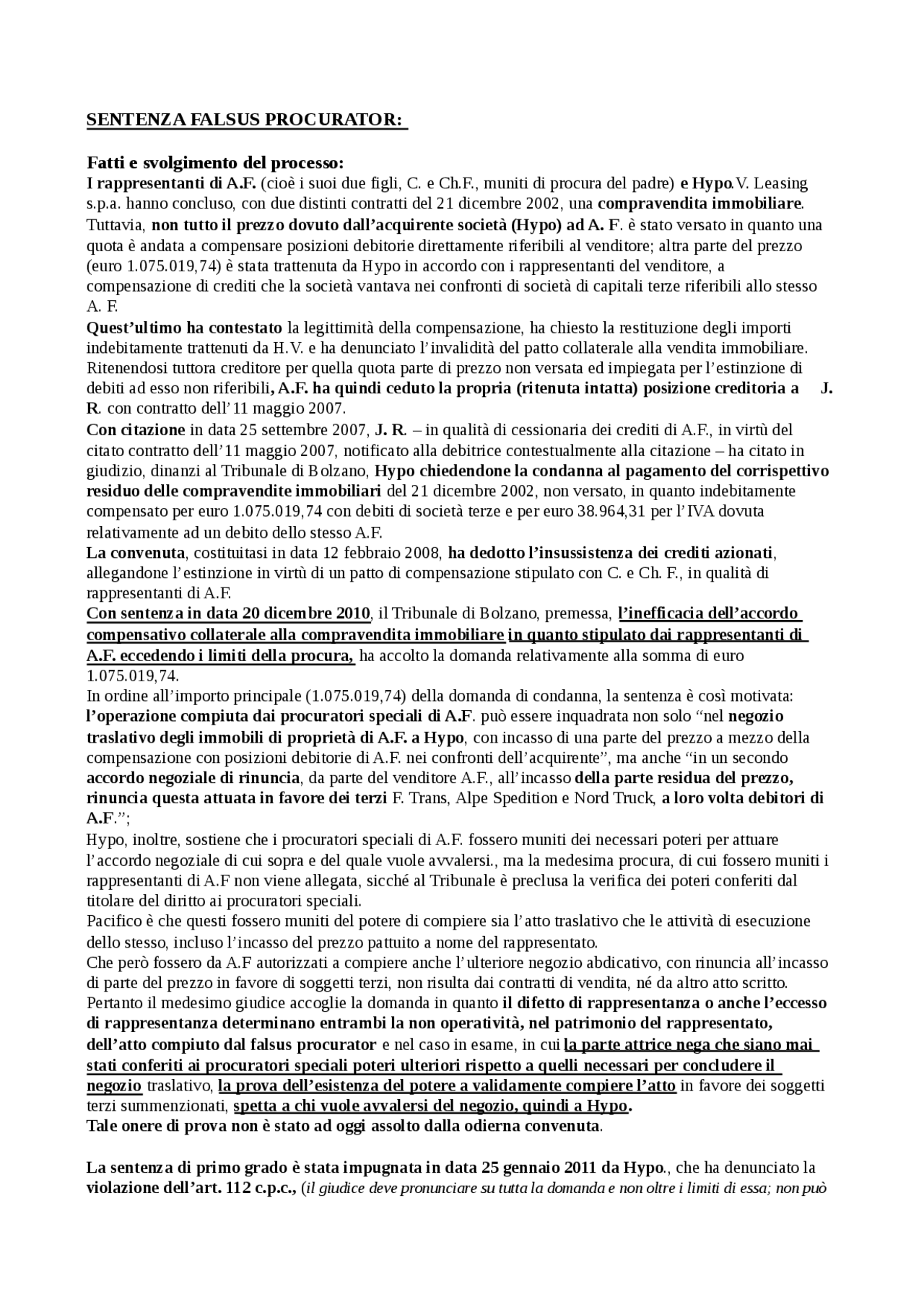 SENTENZA FALSUS PROCURATOR (DANIELA MEMMO) - Docsity