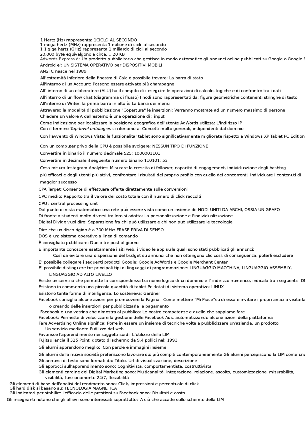 Informatica dispense | Prove d'esame di Elementi di Informatica | Docsity