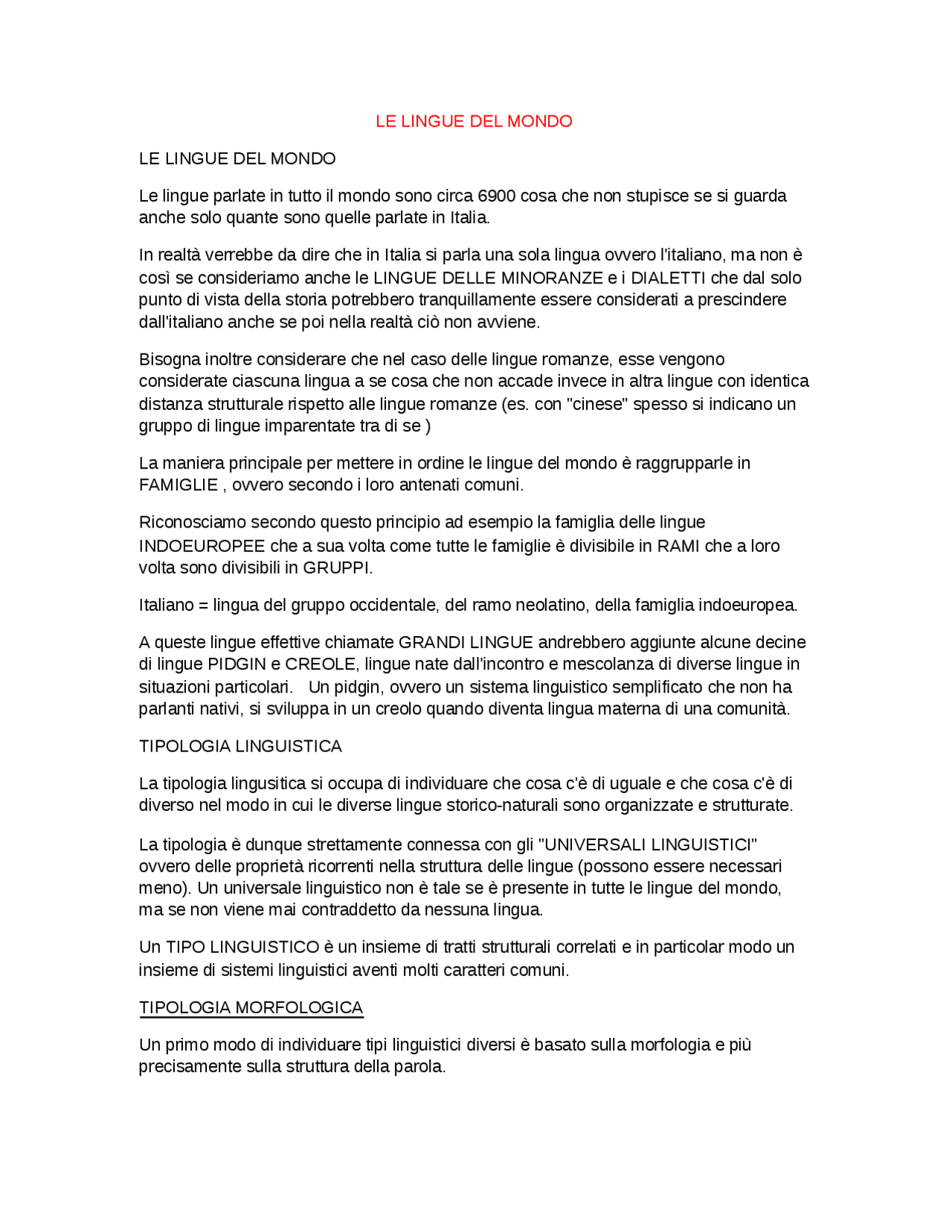 Le Lingue Nel Mondo Linguistica Generale Docsity