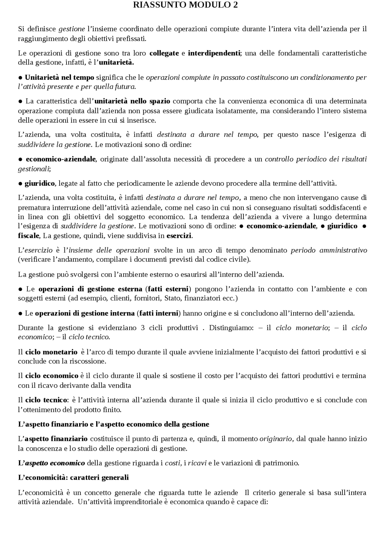 Sintesi Modulo Secondo Docsity