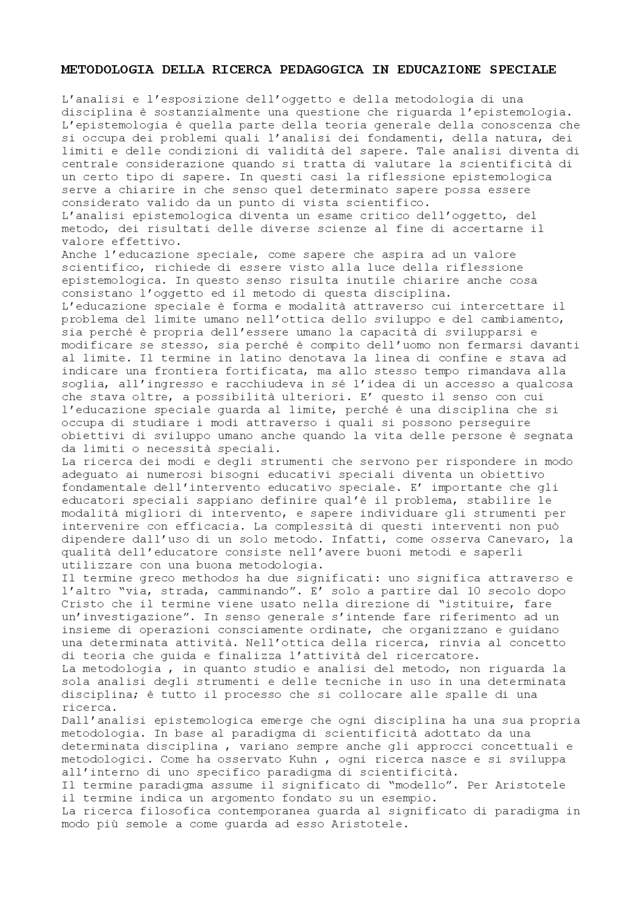 Riassunto Pedagogia Speciale Univr Docsity