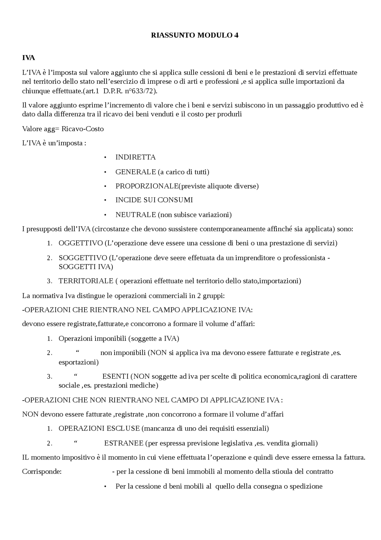 Sintesi Modulo Quarto Docsity