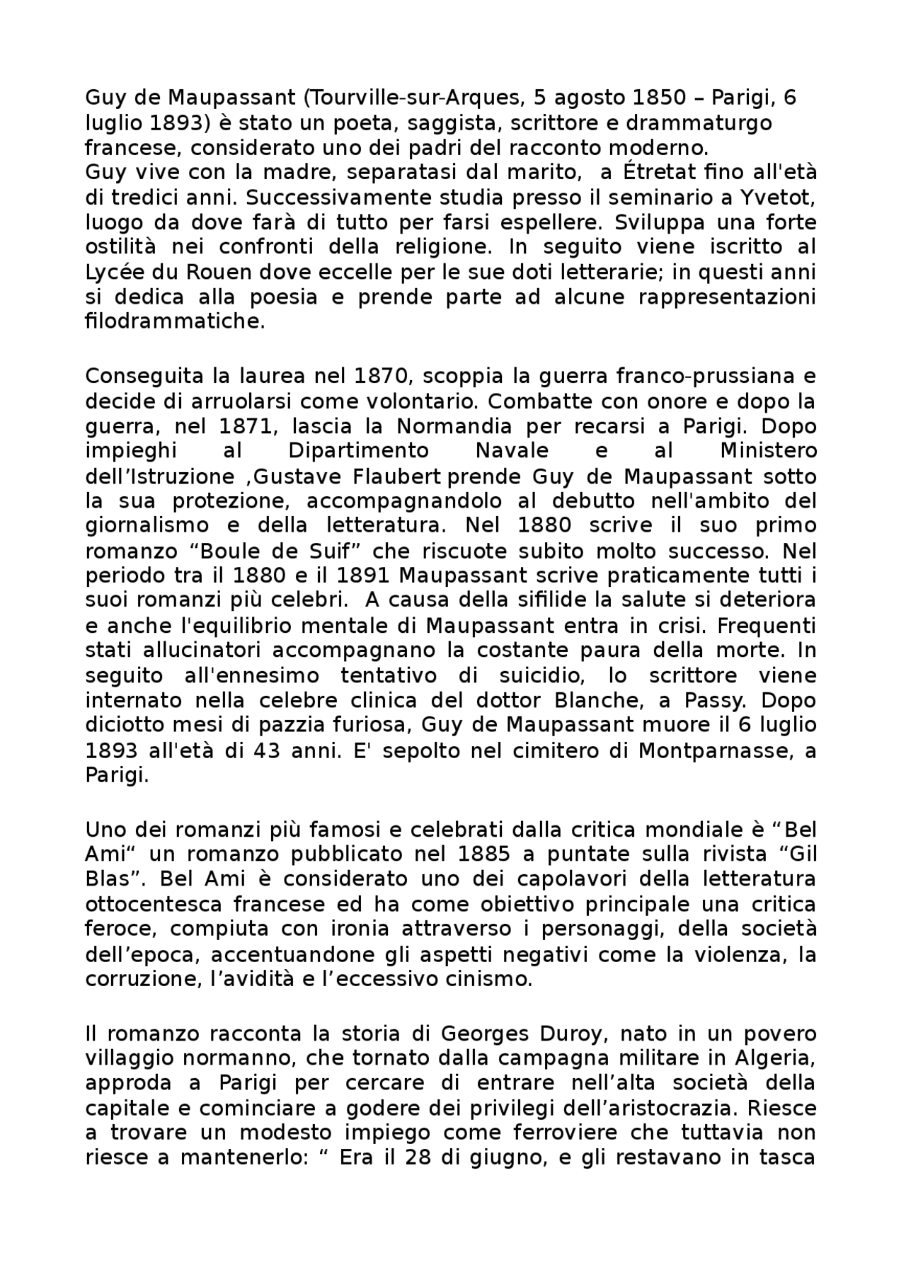 Bel Ami Da Guy De Maupassant Docsity