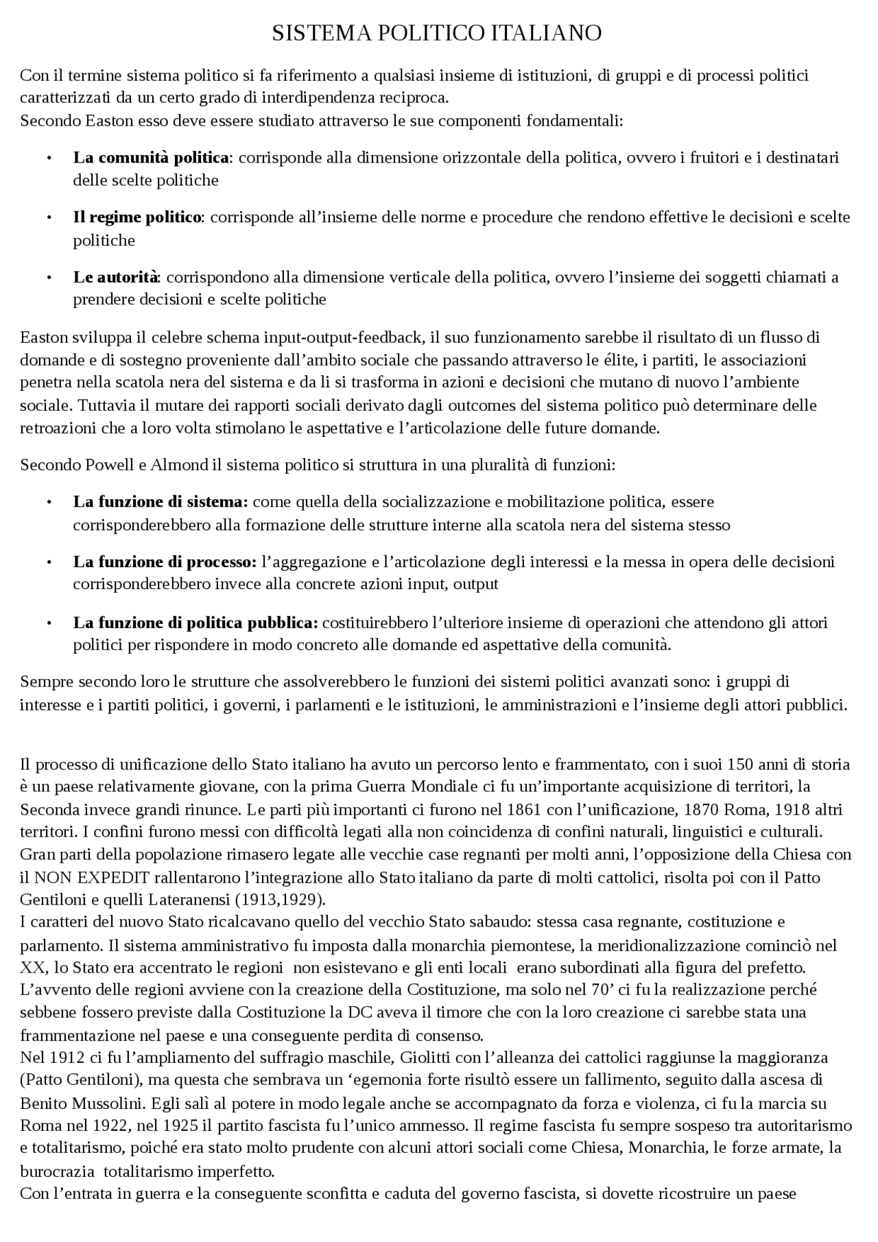 Sistema Politico Italiano Docsity