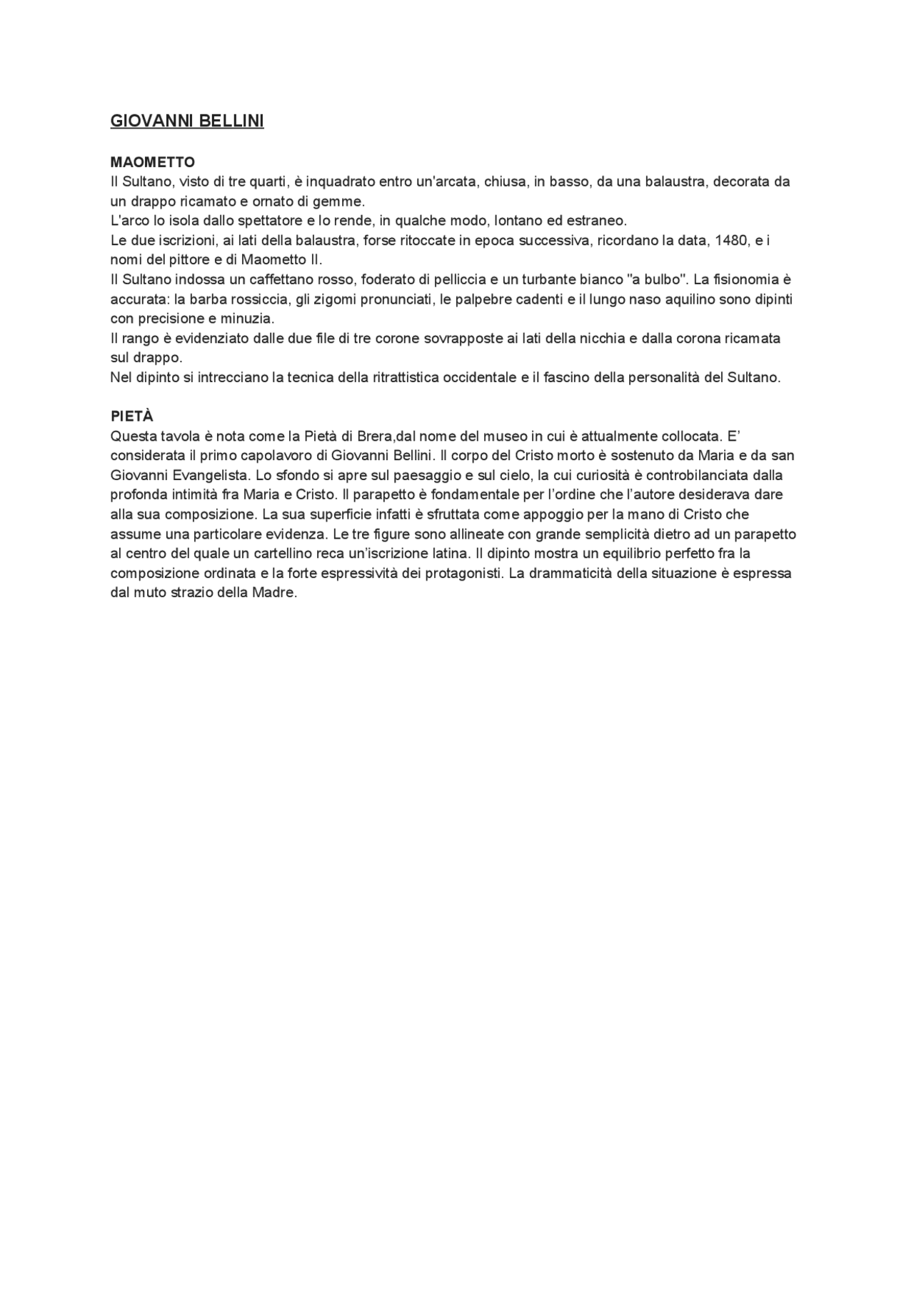 Appunti Giovanni Bellini Docsity