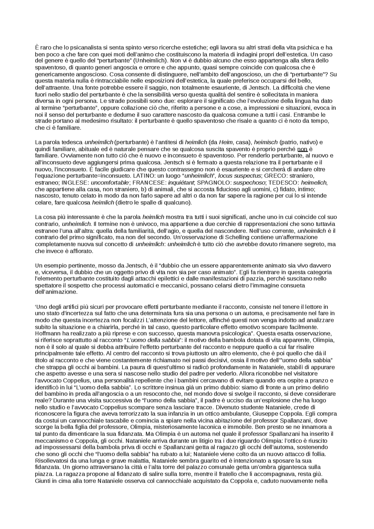Il Perturbante Di Freud Docsity