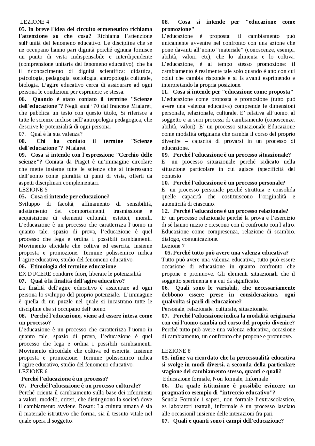 E Campus Esame Pedagogia Speciale Domande Aperte Docsity